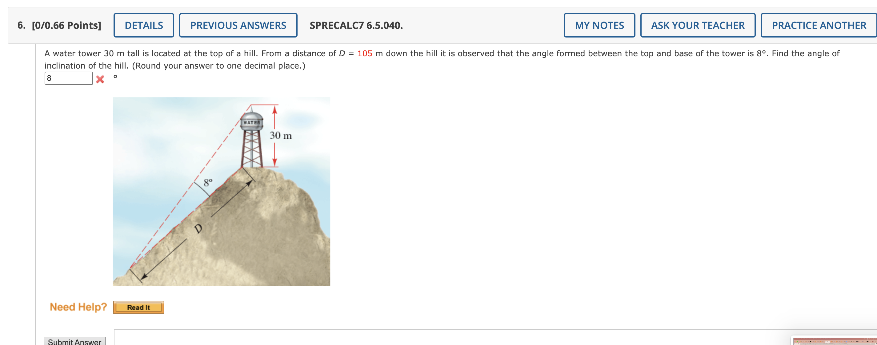 Solved inclination of the hill. (Round your answer to one | Chegg.com