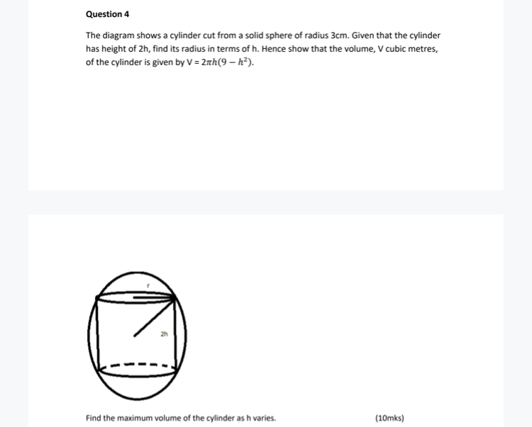 Solved Question 4 The diagram shows a cylinder cut from a | Chegg.com