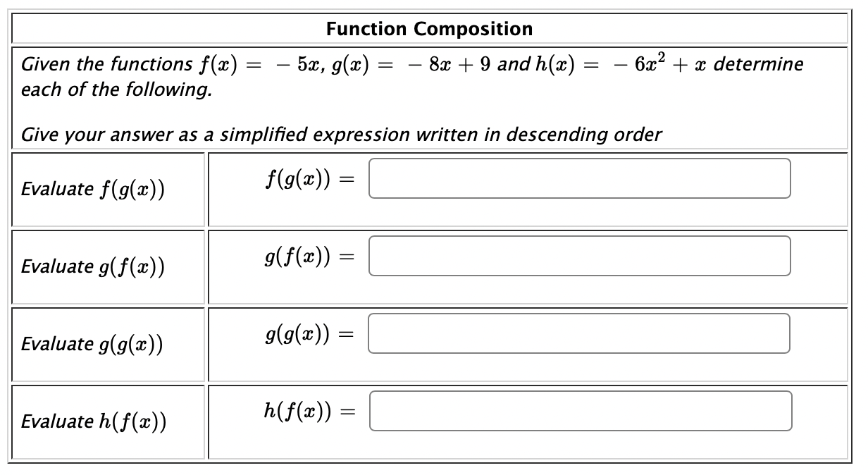 Solved Function Composition Given f(x)=x3+3,g(x)=x−2 and | Chegg.com