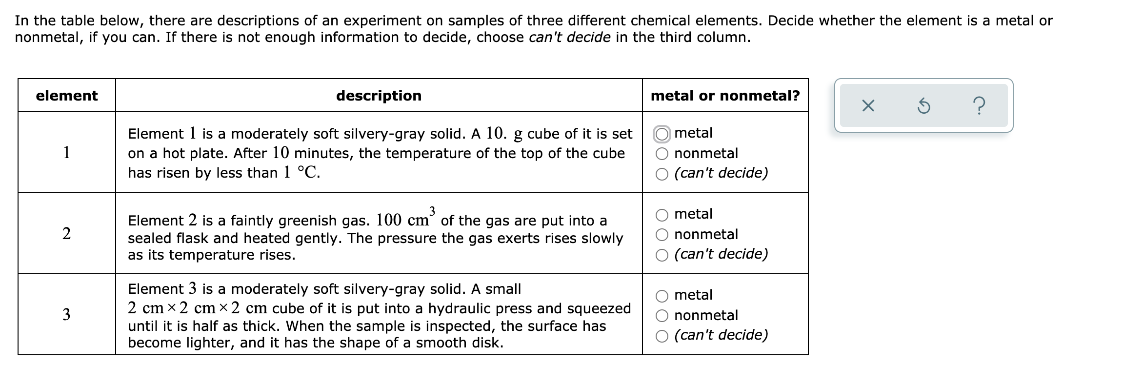Solved In the table below, there are descriptions of an | Chegg.com