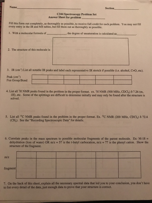Solved Nam Section C344 Spectroscopy Problem Set Answer | Chegg.com Solved Nam Section C344 Spectroscopy Problem Set Answer | Chegg.com