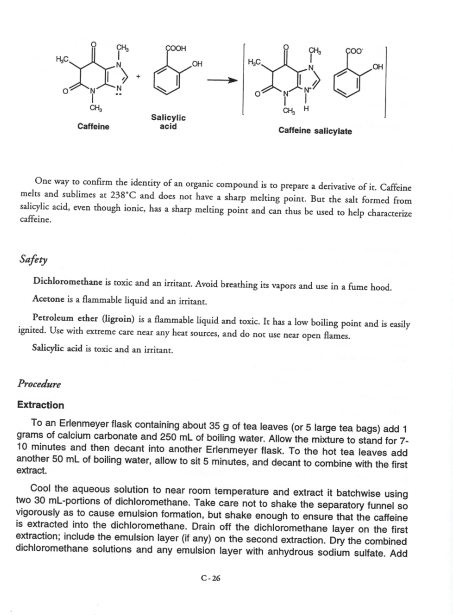 Solved EXPERIMENT 8 CAFFEINE FROM TEA Techniques | Chegg.com