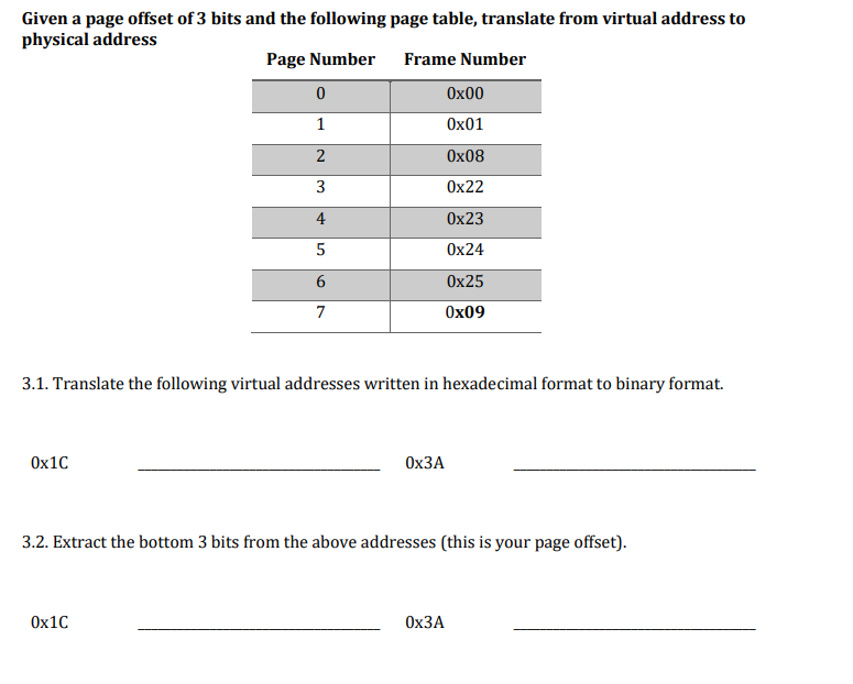 Solved Given a page offset of 3 bits and the following page | Chegg.com
