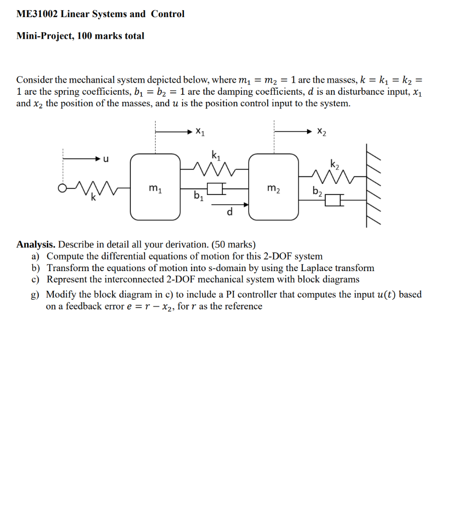 Solved ME31002 Linear Systems and Control Mini-Project, 100 | Chegg.com