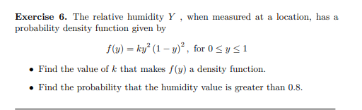 Solved Exercise 6. The relative humidity Y when measured at | Chegg.com