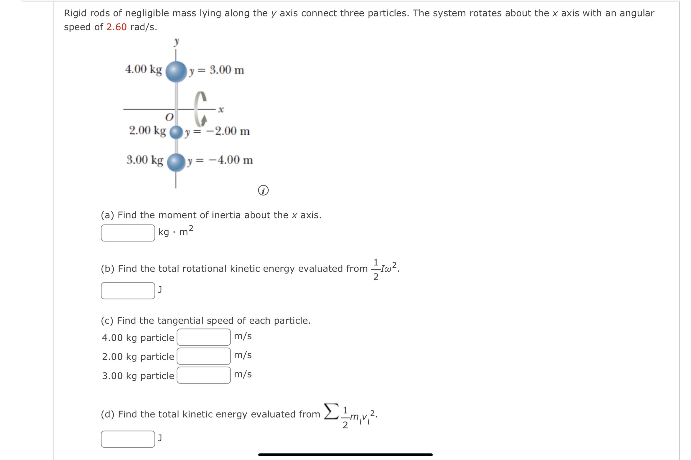 Solved Rigid rods of negligible mass lying along the y axis | Chegg.com
