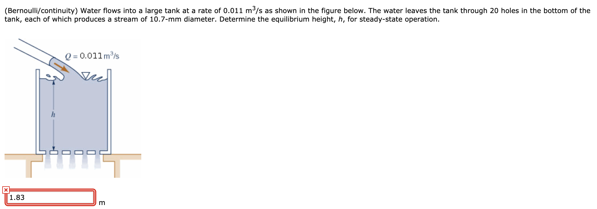 Solved (Bernoulli/continuity) Water flows into a large tank | Chegg.com