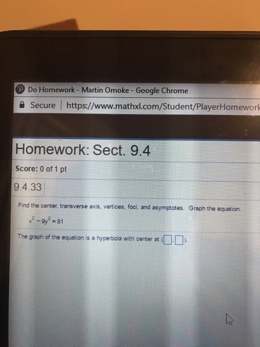 Solved Find The Center Transverse Axis Vertices Foci And
