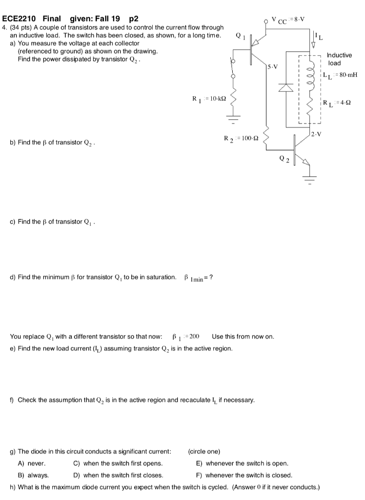 Solved O V CC 8.v ECE2210 Final given: Fall 19 p2 4. (34 | Chegg.com