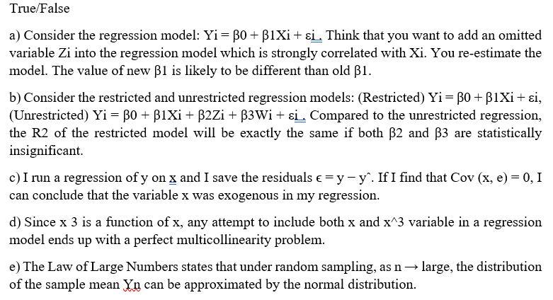 Solved a) Consider the regression model: Yi=β0+β1Xi+ε i. | Chegg.com