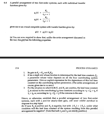 Solved 6.4 A parallel arrangement of two first-order | Chegg.com