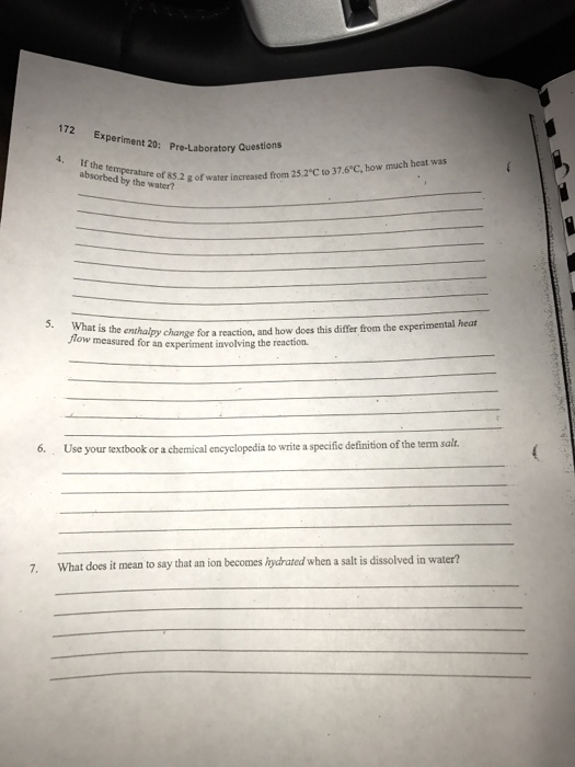 Solved Name Lab Instructor Date: EXPERIMENT 20 Calorimetry | Chegg.com