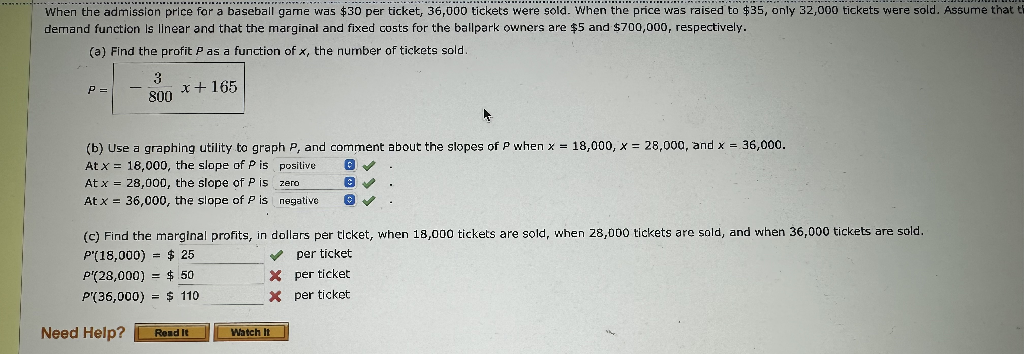 Solved When the admission price for a baseball game was $30 | Chegg.com