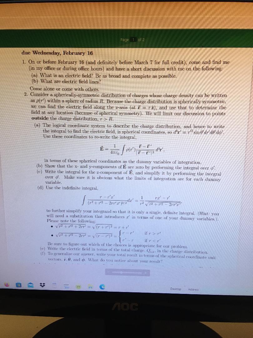 Solved Page 1 of 2 due Wednesday, February 16 1. On or | Chegg.com