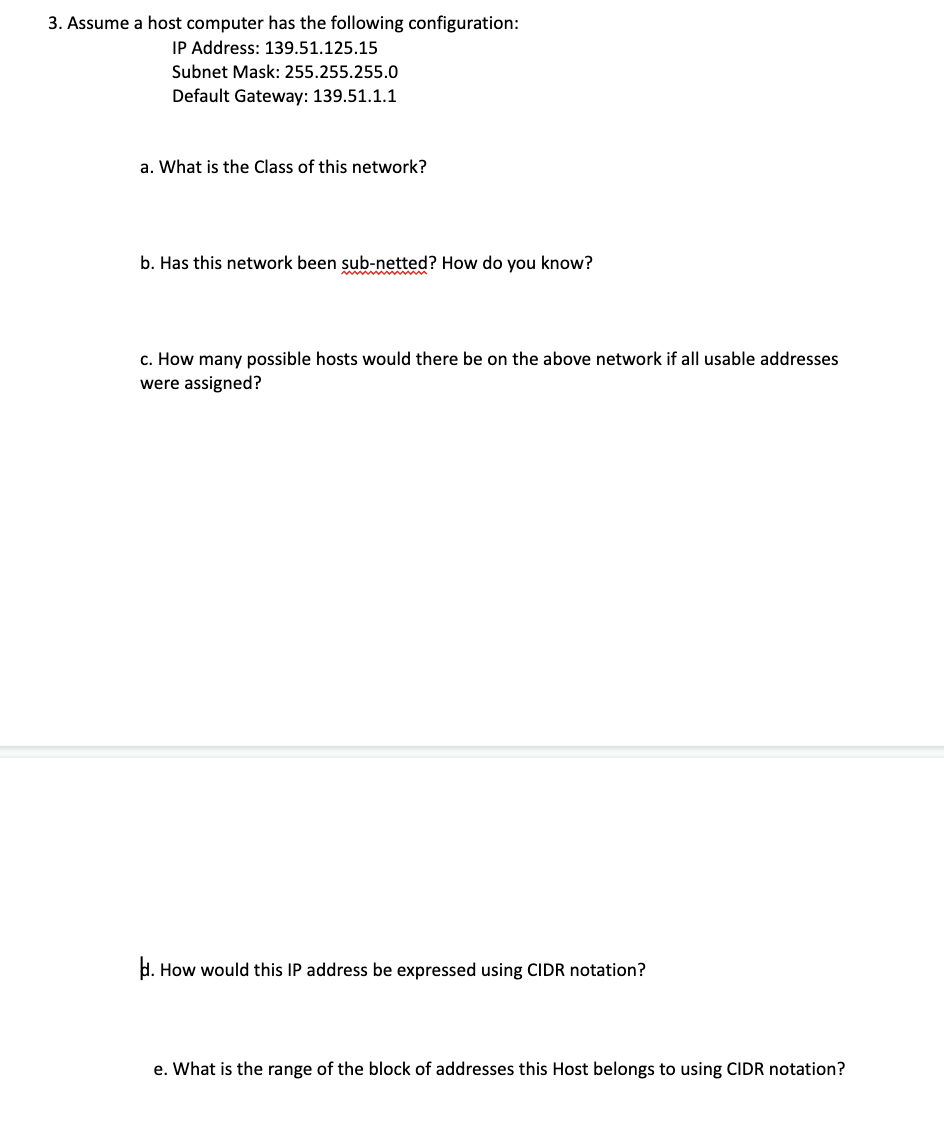 Solved 3. Assume a host computer has the following | Chegg.com