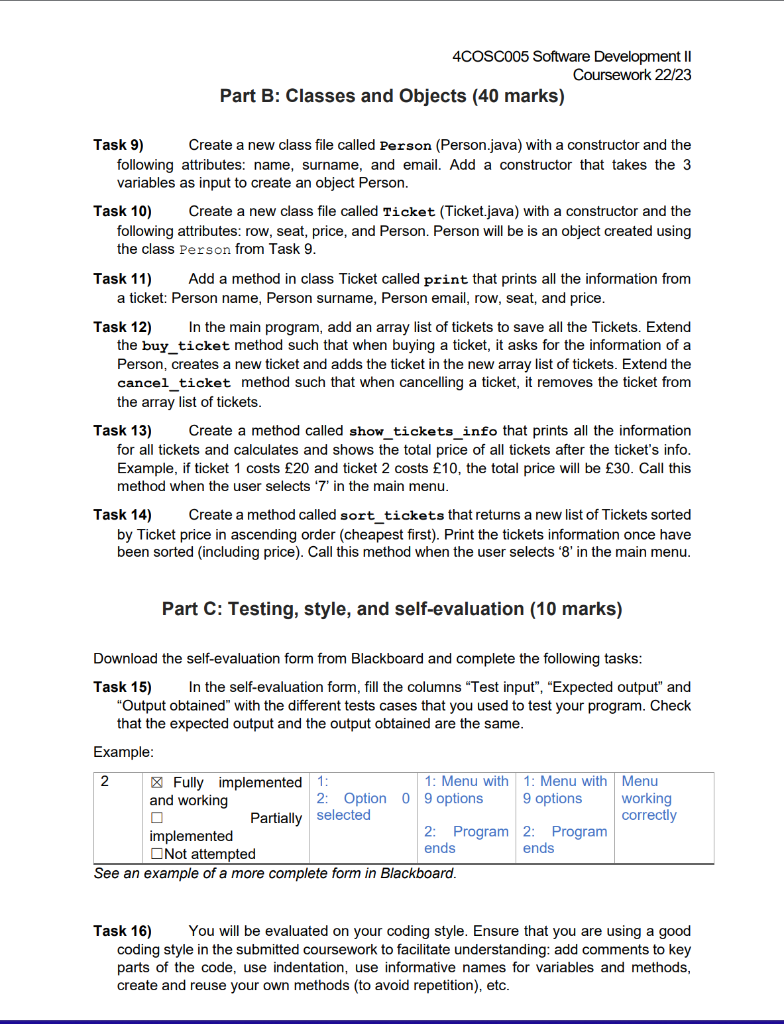 Solved 4COSC005 Software Development II Coursework 22/23 | Chegg.com