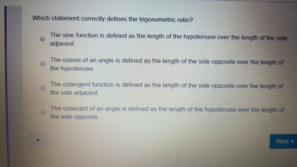 Solved Which statement correctly defines the trigonometric | Chegg.com