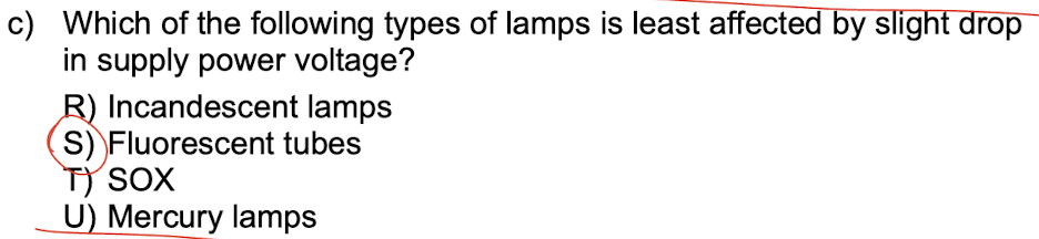Solved c) Which of the following types of lamps is least | Chegg.com