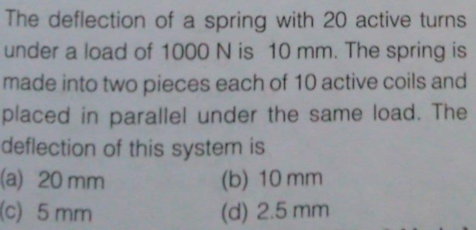 Solved The deflection of a spring with 20 active turns under | Chegg.com