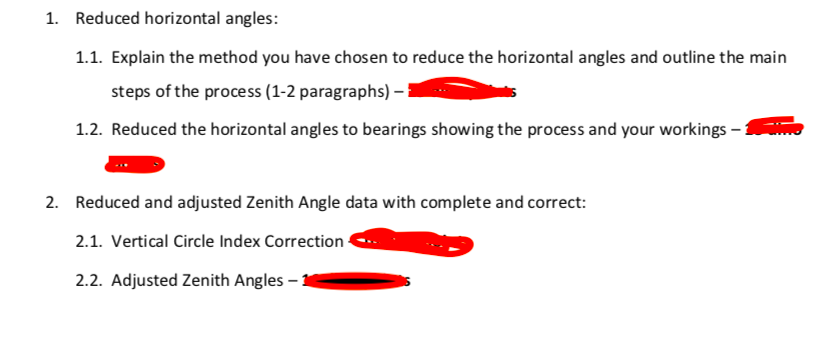 Solved 1. Reduced horizontal angles: 1.1. Explain the method | Chegg.com