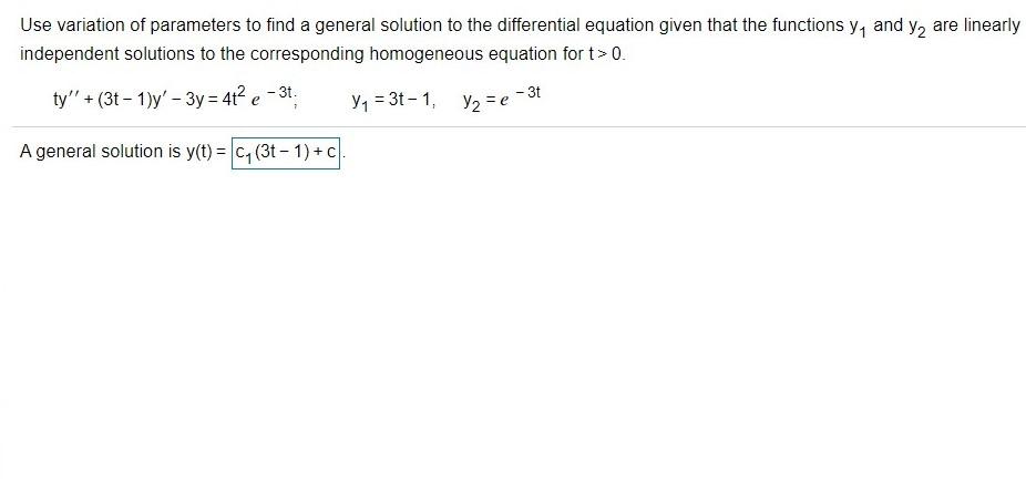 Solved Use variation of parameters to find a general | Chegg.com