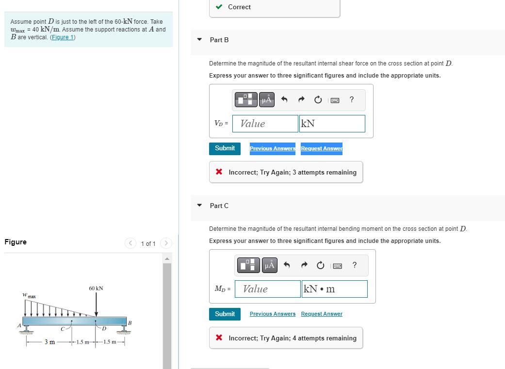 Solved Assume point D is just to the left of the 60−kN | Chegg.com