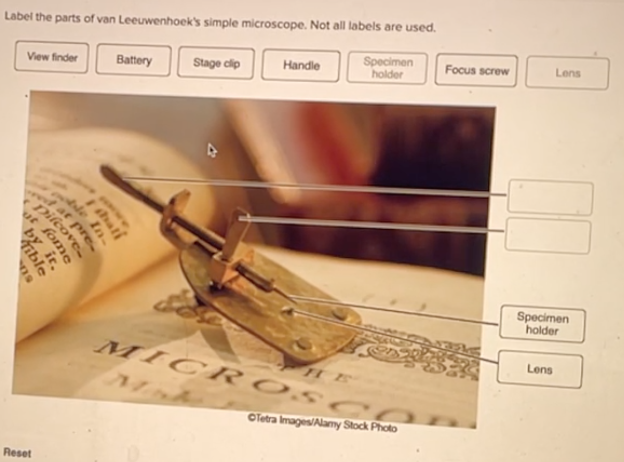 Solved Label the parts of van Leeuwenhoek's simple | Chegg.com