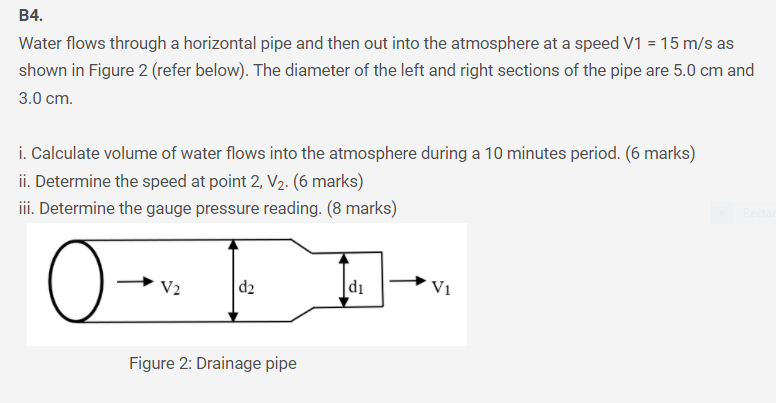 Solved B4. Water flows through a horizontal pipe and then | Chegg.com