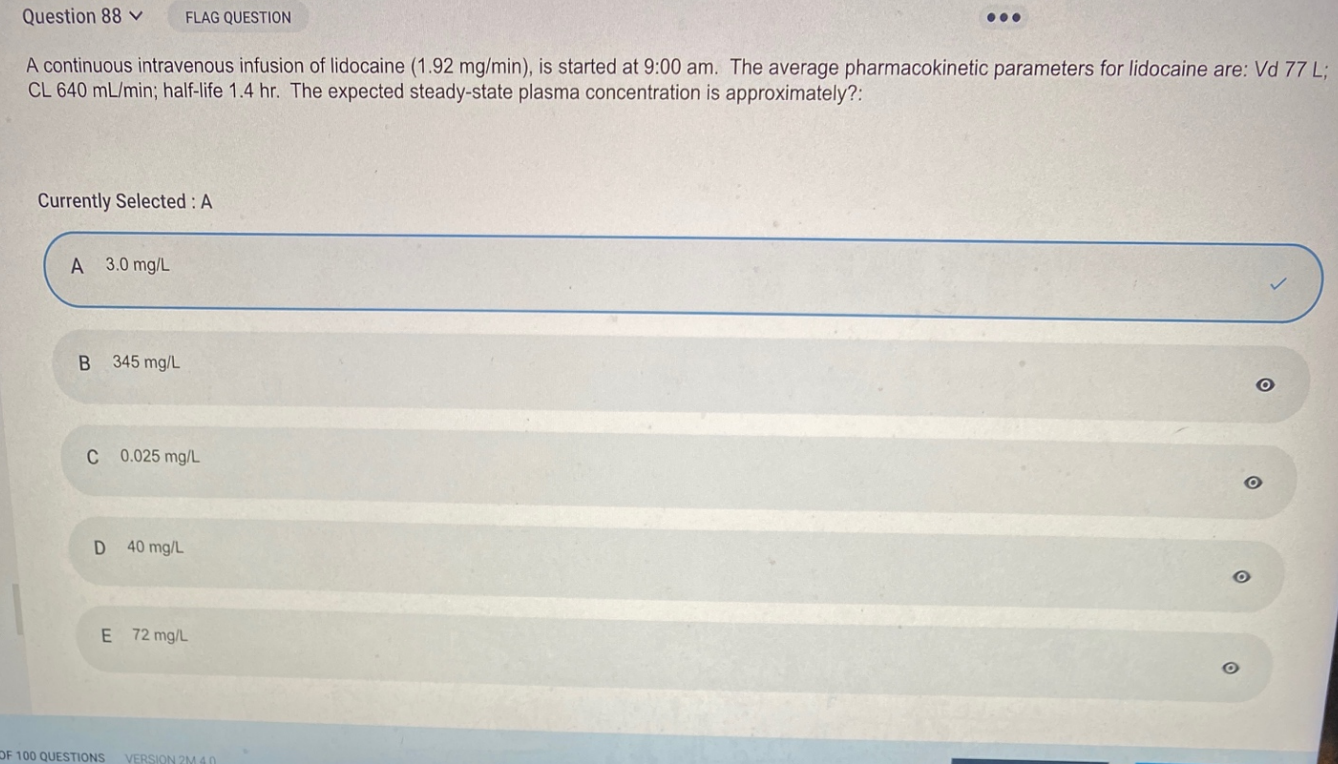 Solved A continuous intravenous infusion of lidocaine | Chegg.com