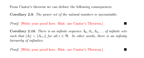 Solved From Cantor's theorem we can deduce the following | Chegg.com