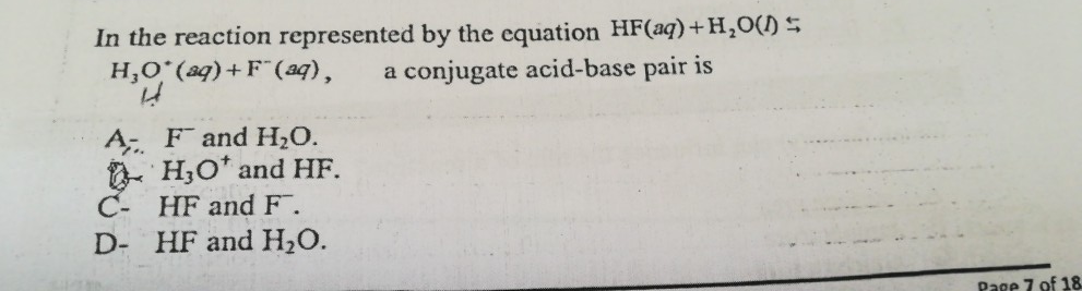 Solved In the reaction represented by the equation HF(aq) | Chegg.com