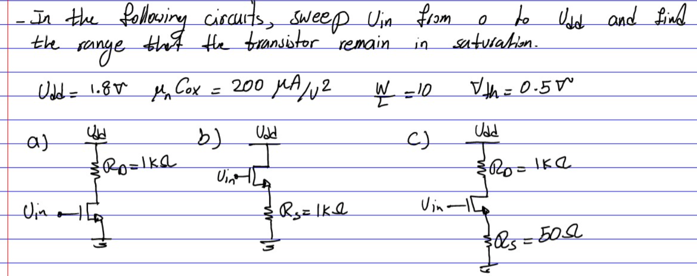 Solved In the following circuits, sweep Vin from 0 to Vdd | Chegg.com