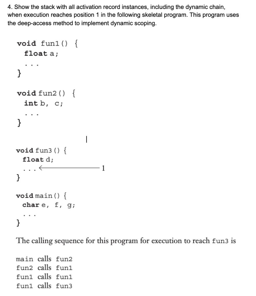 Solved 4. Show the stack with all activation record | Chegg.com