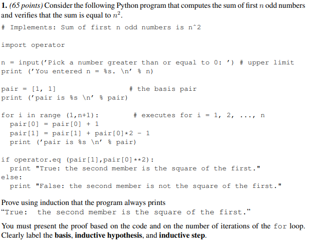 Solved 1. (65 points) Consider the following Python program | Chegg.com
