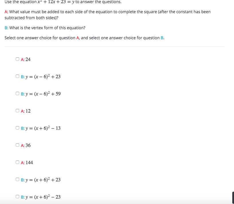 Solved Use the equation x + 12x + 23 = y to answer the | Chegg.com