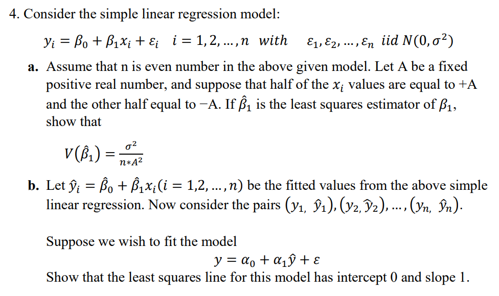 Solved 4. Consider the simple linear regression model: | Chegg.com