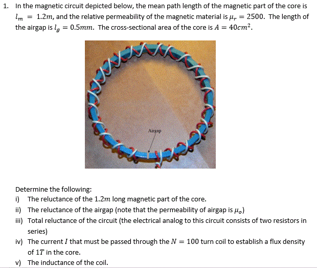 Solved 1. In the magnetic circuit depicted below, the mean | Chegg.com