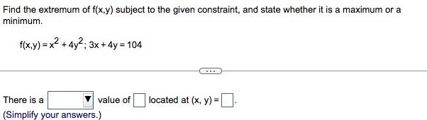 Solved Minimize f(x,y)=x2+y2 subject to 2x+4y=30 x=Find the | Chegg.com