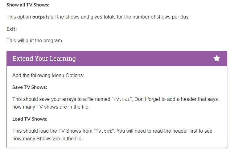 Your program will contain the following Menu Options: | Chegg.com