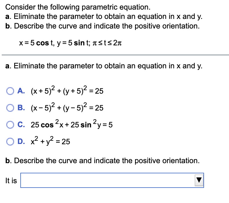 Solved Consider the following parametric equation. a. | Chegg.com