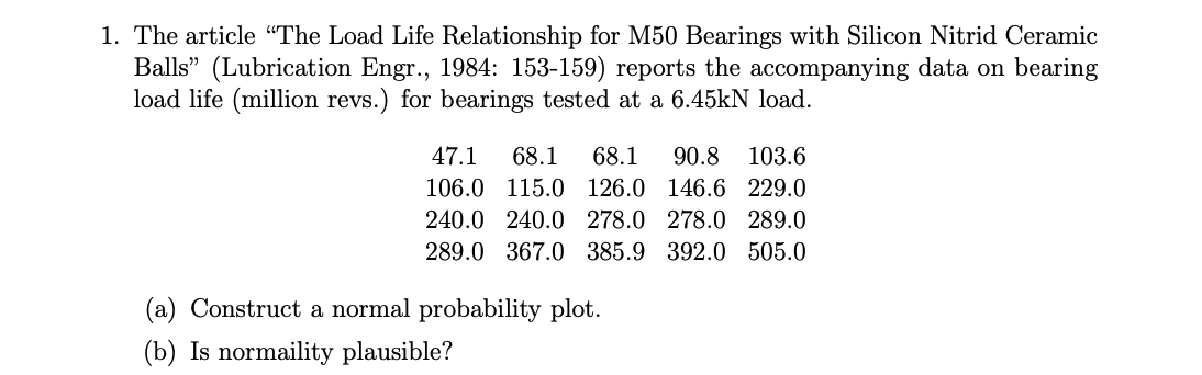 Solved 1. The article “The Load Life Relationship for M50 | Chegg.com