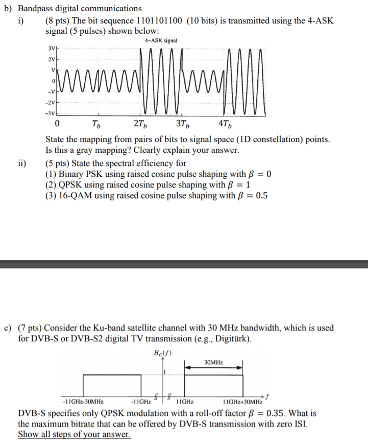 b) Bandpass digital communications i) (8 pts) The bit | Chegg.com