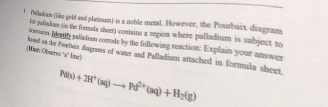 Solved . Palladium (ike gold and platinum) is a noble metal. | Chegg.com