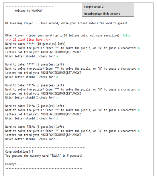 Solved General rules for the hangman word game: | Chegg.com
