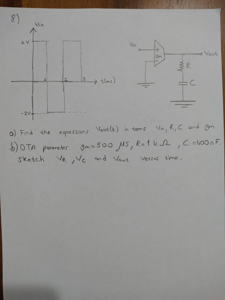 Solved a) Find the expressions Vout (t) in terms Vin ,R,C | Chegg.com