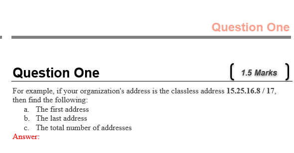 Solved Question One ( 1.5 Marks ) Question One For example, | Chegg.com