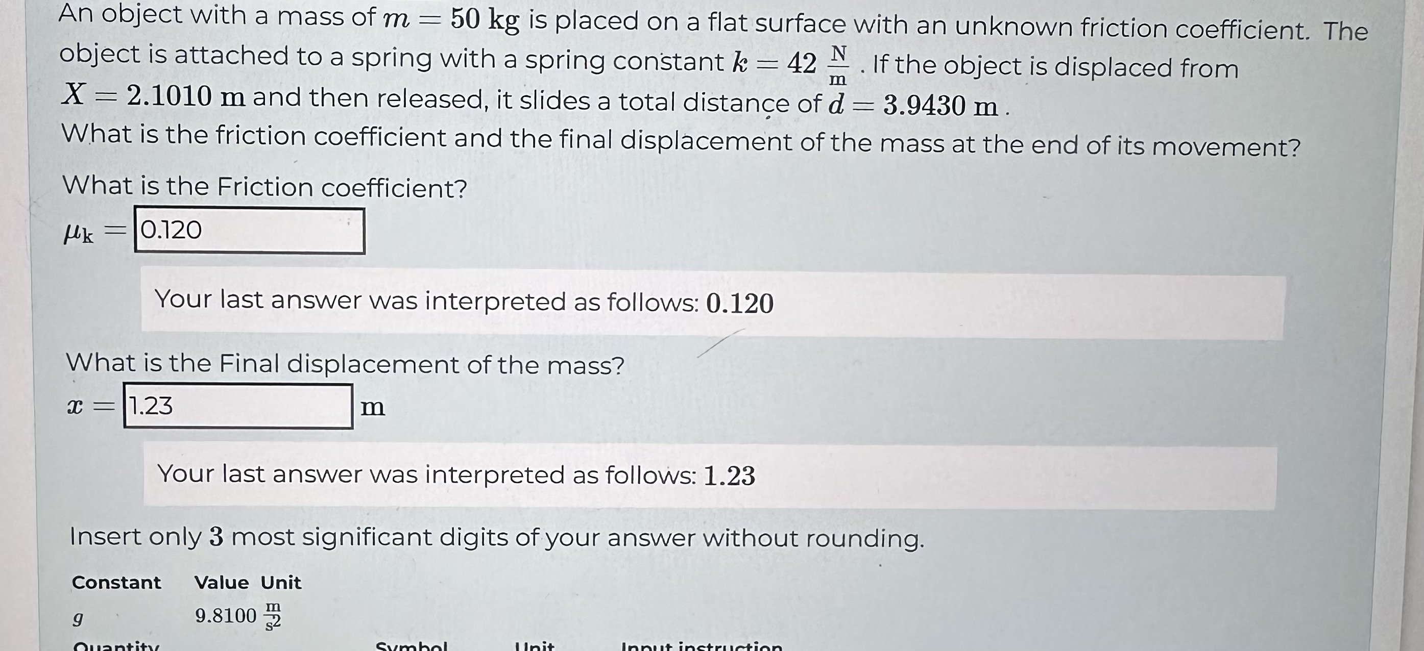Solved An object with a mass of m=50kg ﻿is placed on a flat | Chegg.com