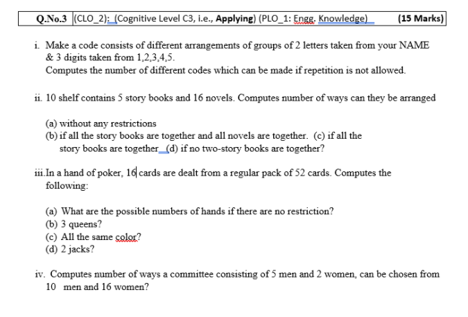 Solved Q.No.3 (CLO_2):_(Cognitive Level C3, i.e., Applying) | Chegg.com