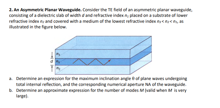 Solved 2 An Asymmetric Planar Waveguide Consider The Te