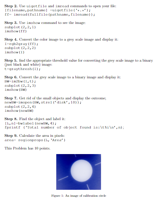Solved Figure 1 shows an image of a calibration circle used | Chegg.com